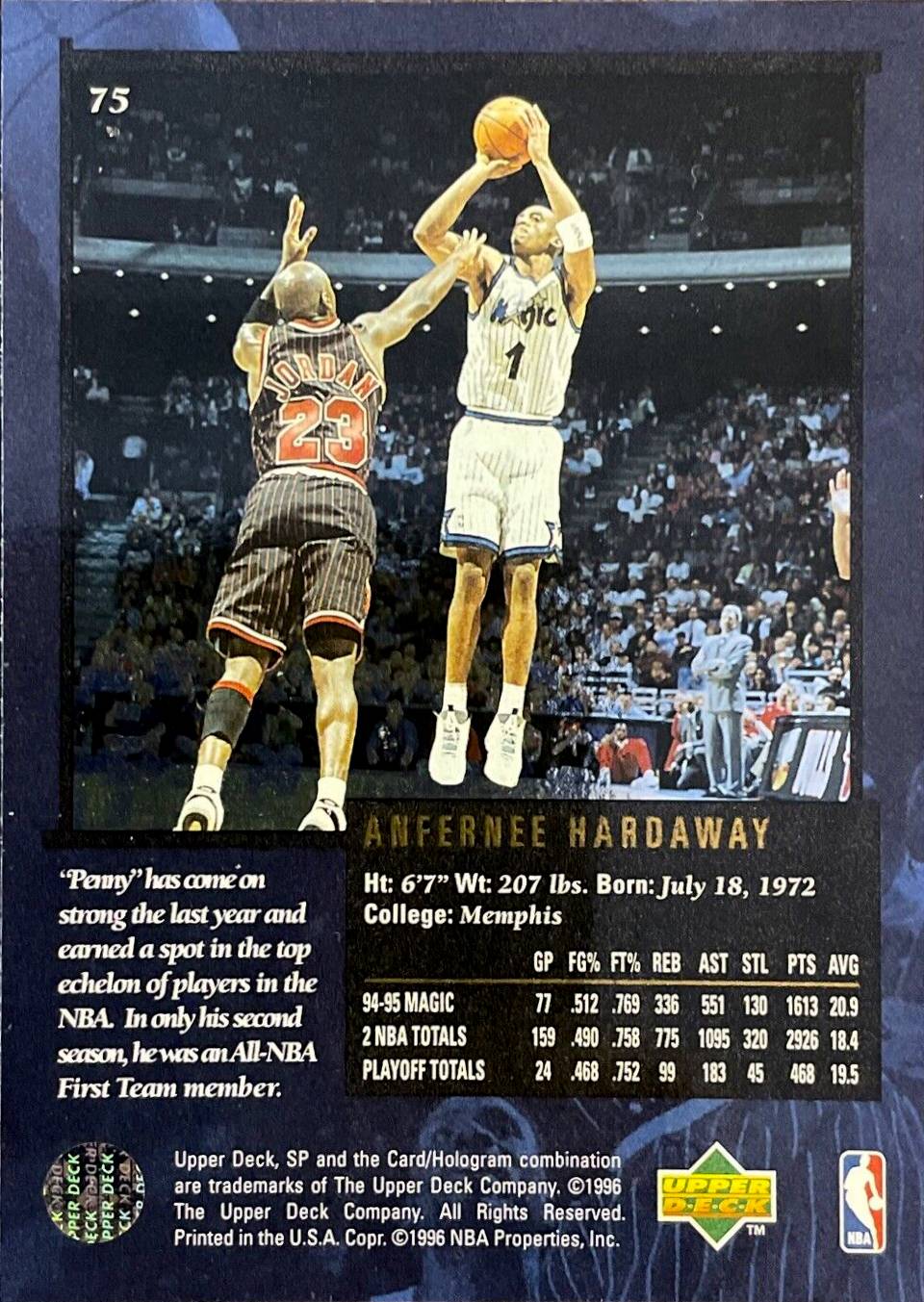 95-96 SP Championship Anfernee Hardaway #75 Jordan shadow card ...